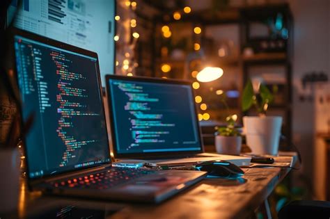 Premium Photo Laptop On The Table With Opened Code Editor Programming