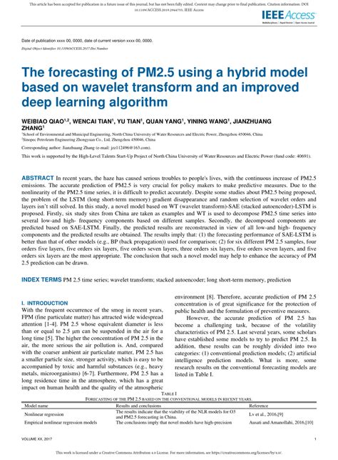 pdf the forecasting of pm2 5 using a hybrid model based on wavelet
