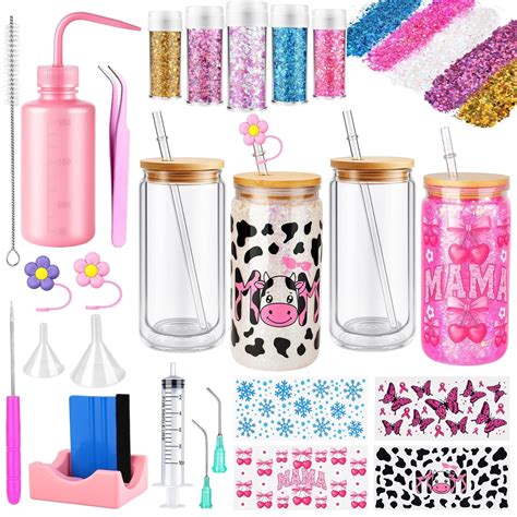 Snow Globe Tumbler Supplies ，25 Pcs Diy Glitter Snowglobe Cup Set