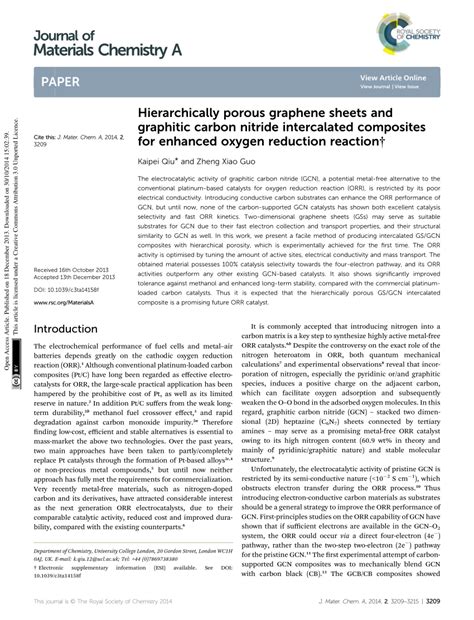 Pdf Hierarchically Porous Graphene Sheets And Graphitic Carbon Nitride Intercalated Composites