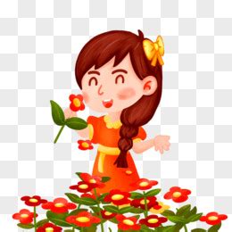 卡通可爱女孩闻花香免抠素材图片免费下载 PNG素材 编号vwxidmp0r 图精灵