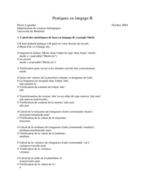 Pratiques En Langage R Laboratoire De Pierre Legendre
