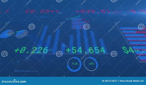 Animation Of Statistical Data Processing And Light Spot Against Blue Background Stock Video