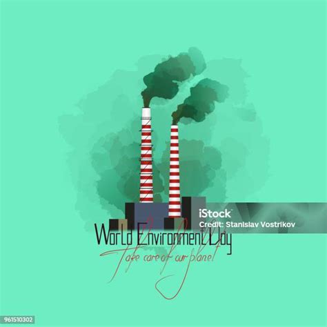 세계 환경의 날입니다 레터링걸릴 우리의 행성 들 파이프는 공장의 연기 생성 공장 자연 오염 World Environment