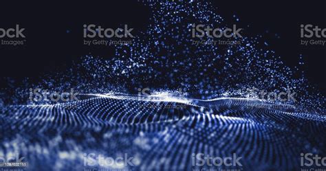 파티클의 물결 데이터 기술 추상적 미래 일러스트레이션 어두운 배경에 점을 연결하는 낮은 폴리 모양 3d 렌더링 빅 데이터 시각화 미래지향적인 블루 도트 배경 과학에 대한