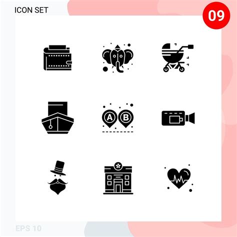 Set Of 9 Vector Solid Glyphs On Grid For Transportation Filled Hindu