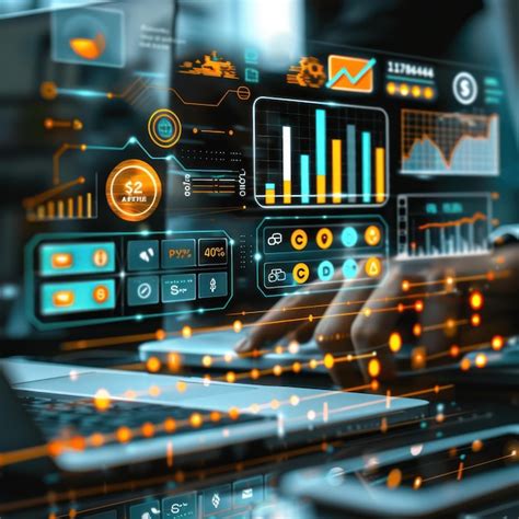 futuristic digital interface displaying data visualizations and graphs