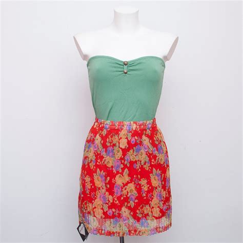Floral Chiffon Pleated Skirt Nos Vintage Red Size S Etsy