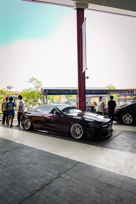 Modified Maroon Red Mercedes Benz E 300 Coupe At Car Modification Show