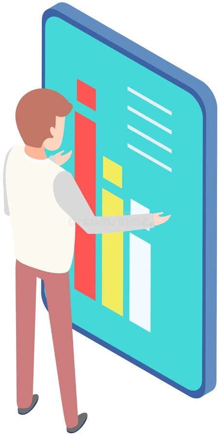 Man Analyses Digital Report With Data Statistical Indicators And