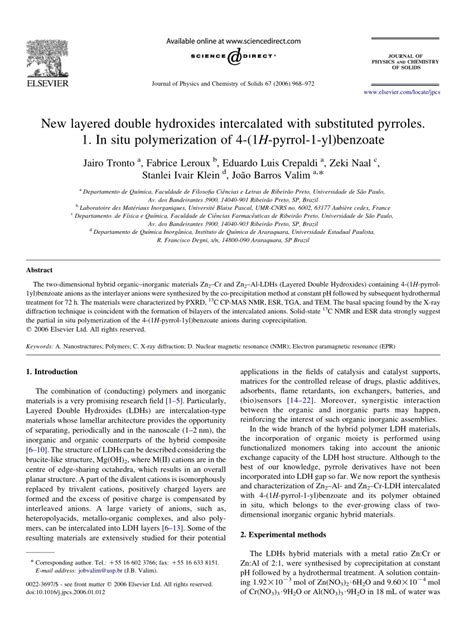 Pdf New Layered Double Hydroxides Intercalated With Substituted Pyrroles 1 In Situ