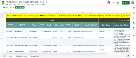 Free CRM Template Ideal Directories