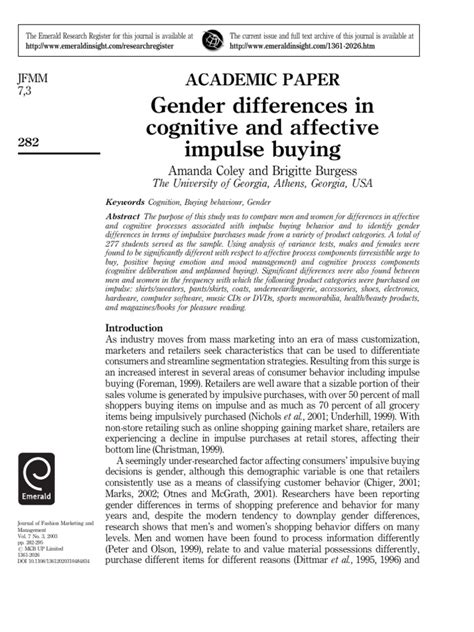 Gender Differences Pdf Affect Psychology Impulsivity