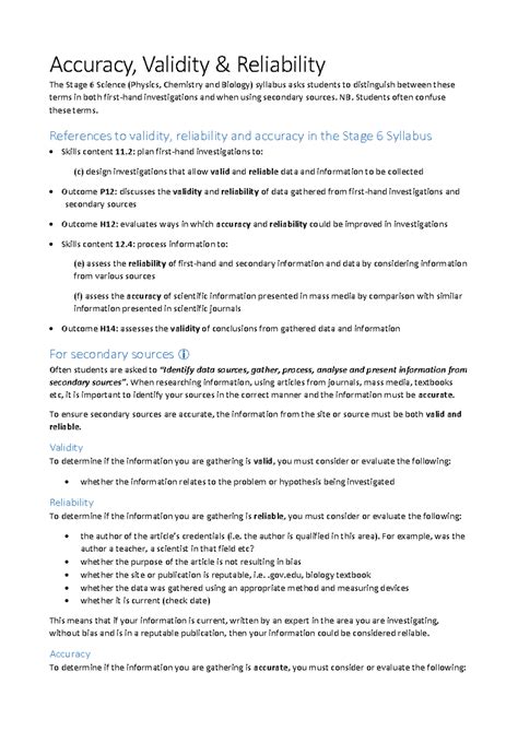 accuracy validity reliability accuracy validity and reliability the