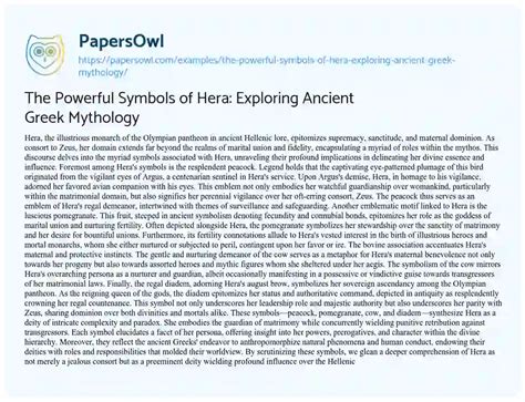 The Powerful Symbols Of Hera Exploring Ancient Greek Mythology Free Essay Example 485 Words