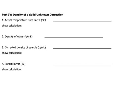 Solved Part IV Density Of A Solid Unknown Correction Chegg