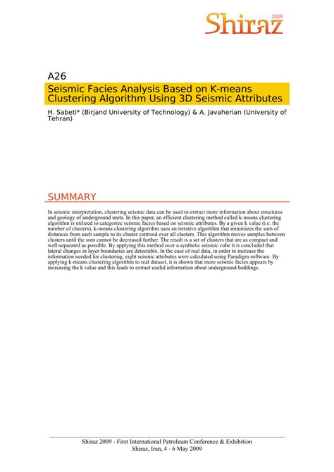 Pdf Seismic Facies Analysis Based On K Means Clustering Algorithm Using 3d Seismic Attributes