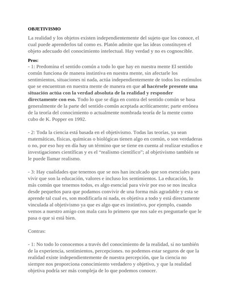 Objetivismo Debate Pdf Conocimiento Realidad