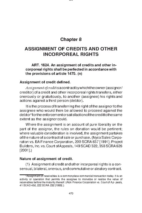 Ch 8 Assignment Of Credits And Incorporeal Rights Dl Law On Sales