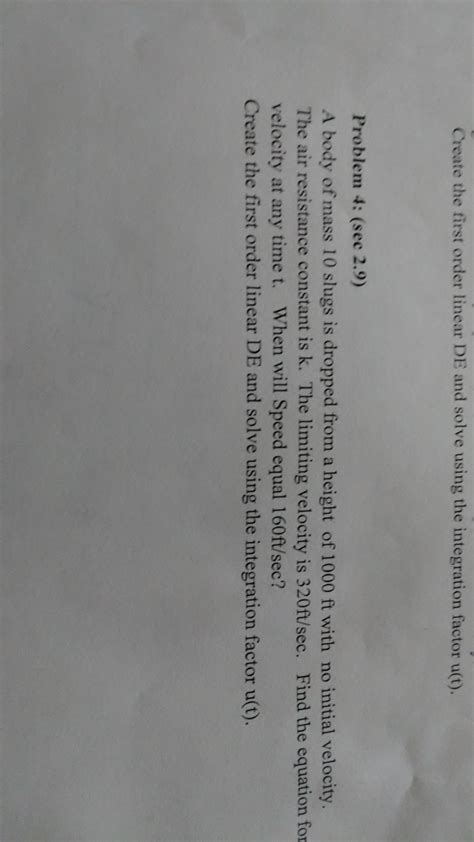 Solved Create The First Order Linear De And Solve Using The