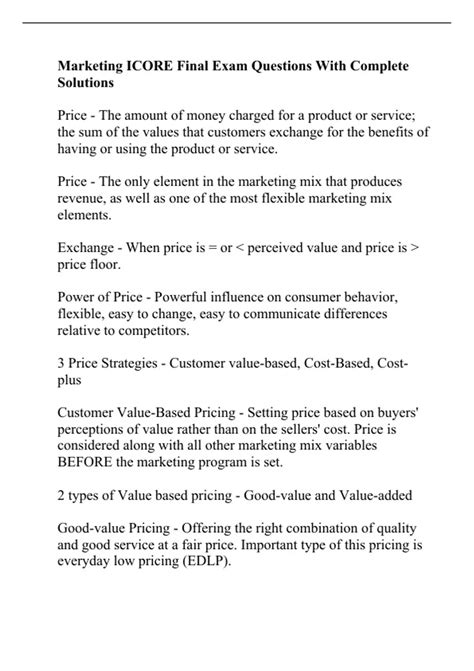 Marketing Icore Final Exam Questions With Complete Solutions Icore Stuvia Uk
