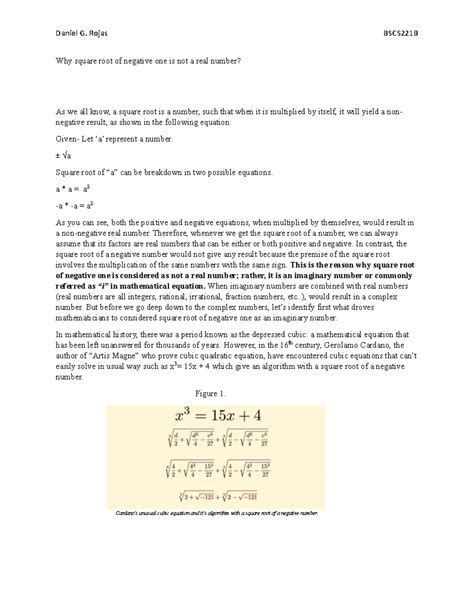 Why Root Of Negative One Is Not A Real Number Daniel G Rojas Bscs221b Why Square Root Of