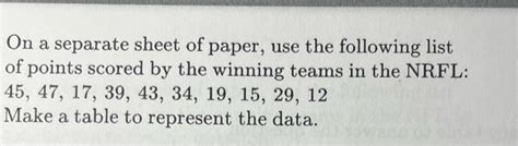 Solved On A Separate Sheet Of Paper Use The Following List
