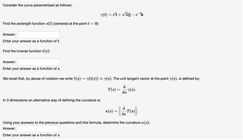 solved consider the curve parametrised as follows