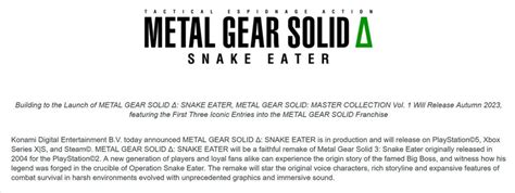 메탈 기어 솔리드 델타 스네이크 이터 오리지널 성우 캐스트 사용 플레이스테이션 정보