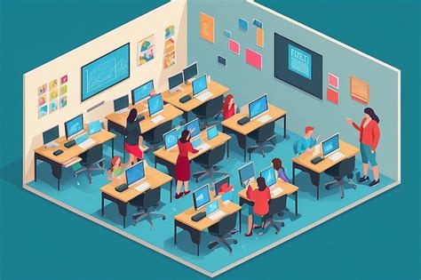 Premium Photo Isometric Computer Classroom With Teacher And Students