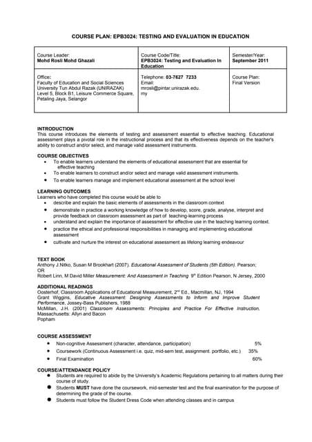 Testing Course Plan Pdf