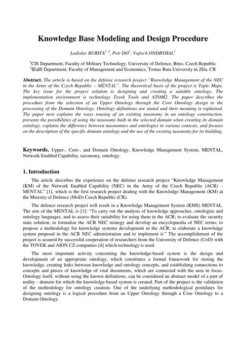 Pdf Knowledge Base Modeling And Design Procedure