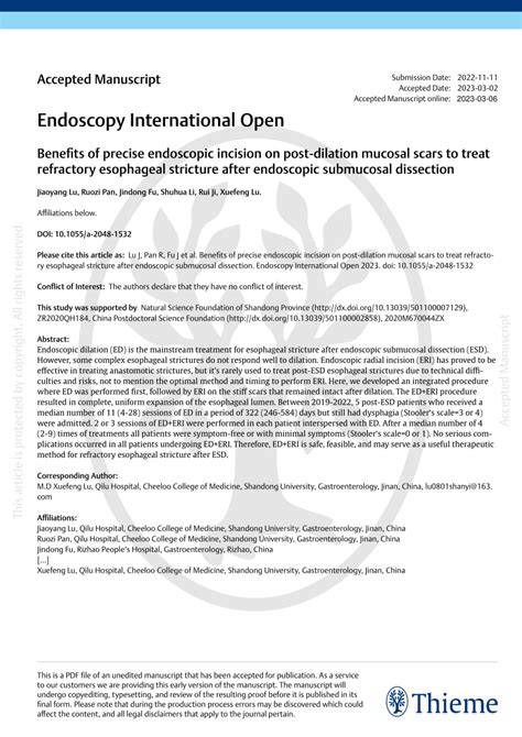 Pdf Benefits Of Precise Endoscopic Incision On Post Dilation Mucosal