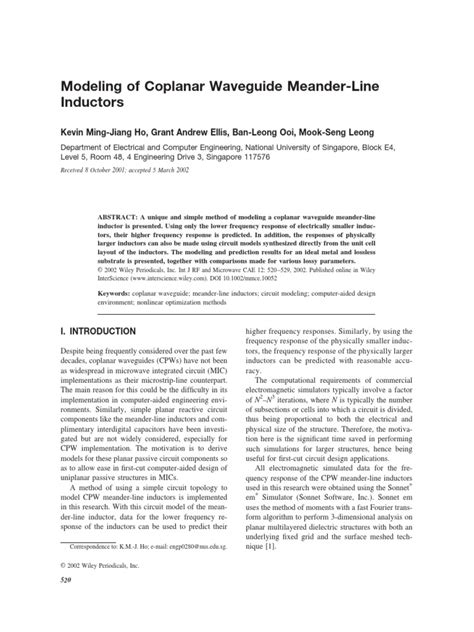 Modeling Of Coplanar Waveguide Meander Lineinductors Pdf Inductance Electrical Network