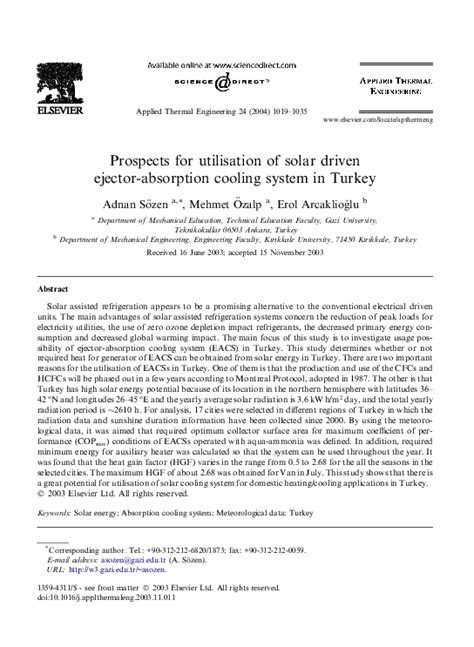 Pdf Prospects For Utilisation Of Solar Driven Ejector Absorption Cooling System In Turkey