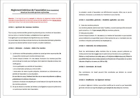Modèle De Règlement Intérieur Association Sur Word Modèles Word