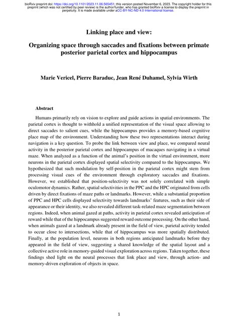 Pdf Linking Place And View Organizing Space Through Saccades And