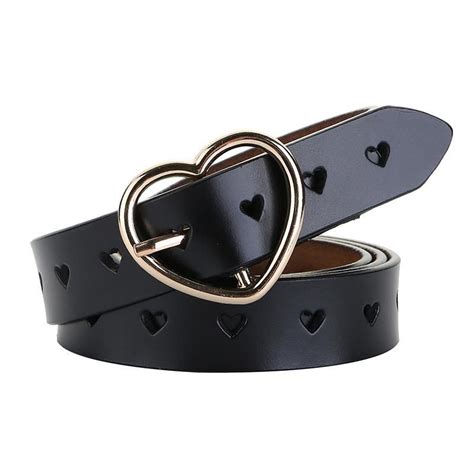Ladies Black Heart Buckle Leather Belt Damengürtel Gürtel Schnalle