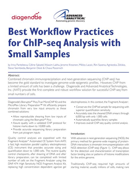 Pdf Best Workflow Practices For Chip Seq Analysis With Small Samples