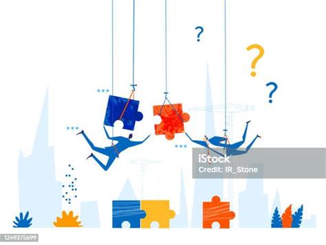 도시 위를 비행하고 퍼즐을 고정 하는 비즈니스 팀 어려운 환경에서 일하고 표준 문제 비즈니스 자문 및 지원이 아닌 문제를 해결합니다 개념에 대한 스톡 벡터 아트 및 기타