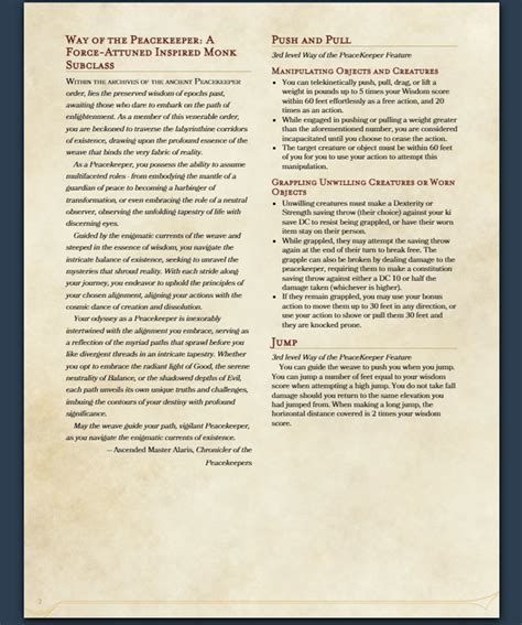 Monk Subclass Way Of The Peacekeeper V3 A Star Wars Inspired Subclass