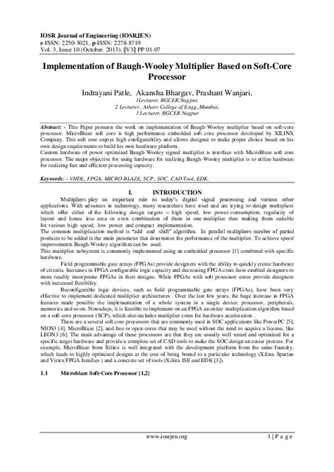 Pdf Implementation Of Baugh Wooley Multiplier Based On Soft Core