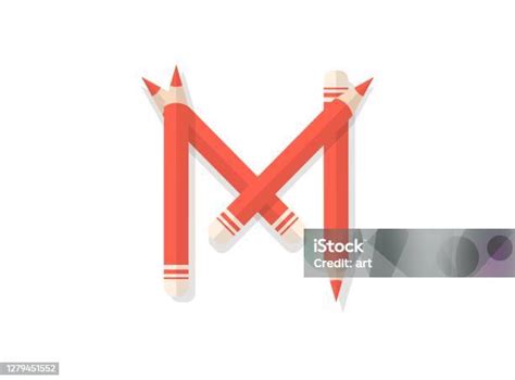연필로 만든 문자 M 글꼴 로고 배너 포스터 카드 라벨 등을 위한 벡터 디자인 요소 기념일에 대한 스톡 벡터 아트 및 기타