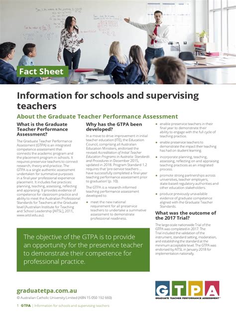 Gtpa Factsheet Schools And Supervising Teachers Pdf Educational