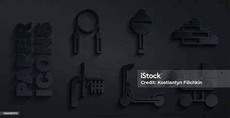 세트 스쿠터 장난감 빌딩 블록 벽돌 농구 백보드 유모차 딸랑이 아기 장난감과 점프 로프 아이콘 벡터 3차원 형태에 대한 스톡 벡터 아트 및 기타 이미지 Istock