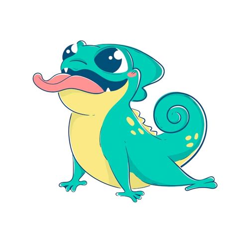 Lindo Lagarto De Dibujos Animados Sacando La Lengua Vector Premium
