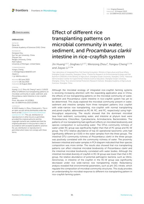 Pdf Effect Of Different Rice Transplanting Patterns On Microbial Community In Water Sediment