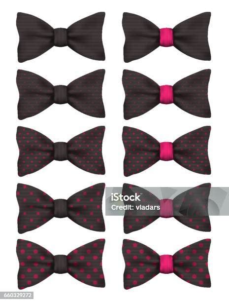 핑크 도트와 검은 나비 넥타이 흰색 절연 현실적인 벡터 일러스트 레이 션 설정 개성 개념에 대한 스톡 벡터 아트 및 기타 이미지 개성 개념 개인 장식품 개체 그룹