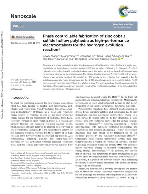 Pdf Phase Controllable Fabrication Of Zinc Cobalt Sulfide Hollow
