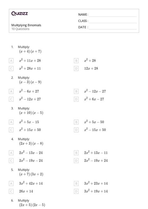 50 Binomial Theorem Worksheets For 8th Class On Quizizz Free And Printable
